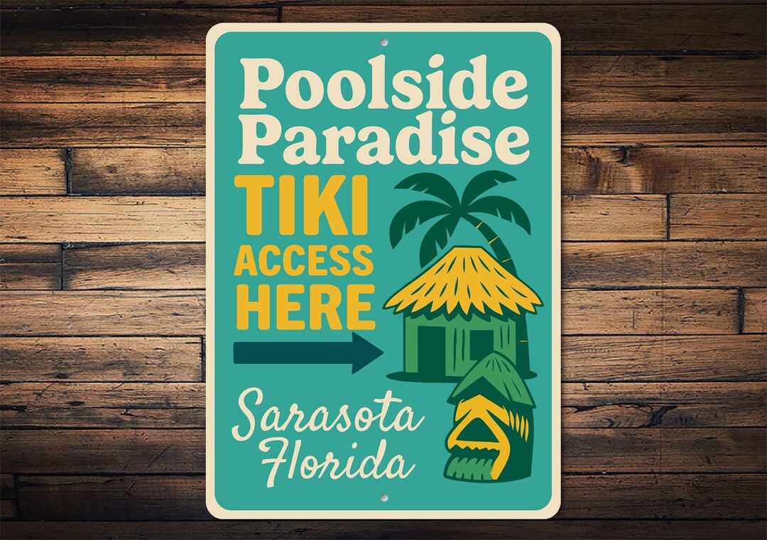 Poolside Paradise Tiki Access Here Sign, Tiki Bar Decor, Tiki Arrow ...