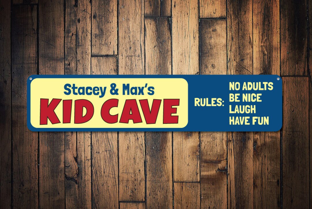 Kid Cave Rules Sign, Custom Kid Name Playroom Sign, No Adults Be Nice ...