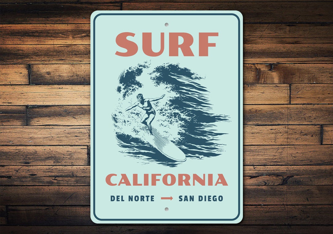 Surf Cali Sign, Retro Surf Location, Surfing Location, Gift for Surfers ...