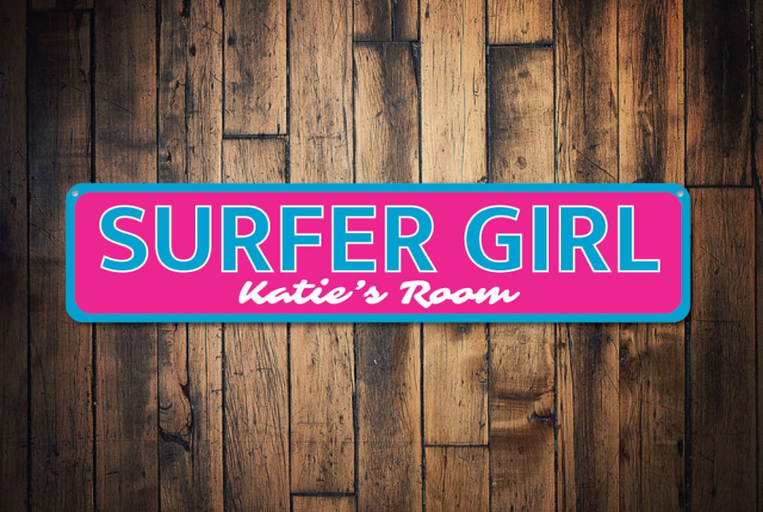 Surfer Girl Sign, Personalized Kid Room Sign, Custom Child Name Bedroom ...