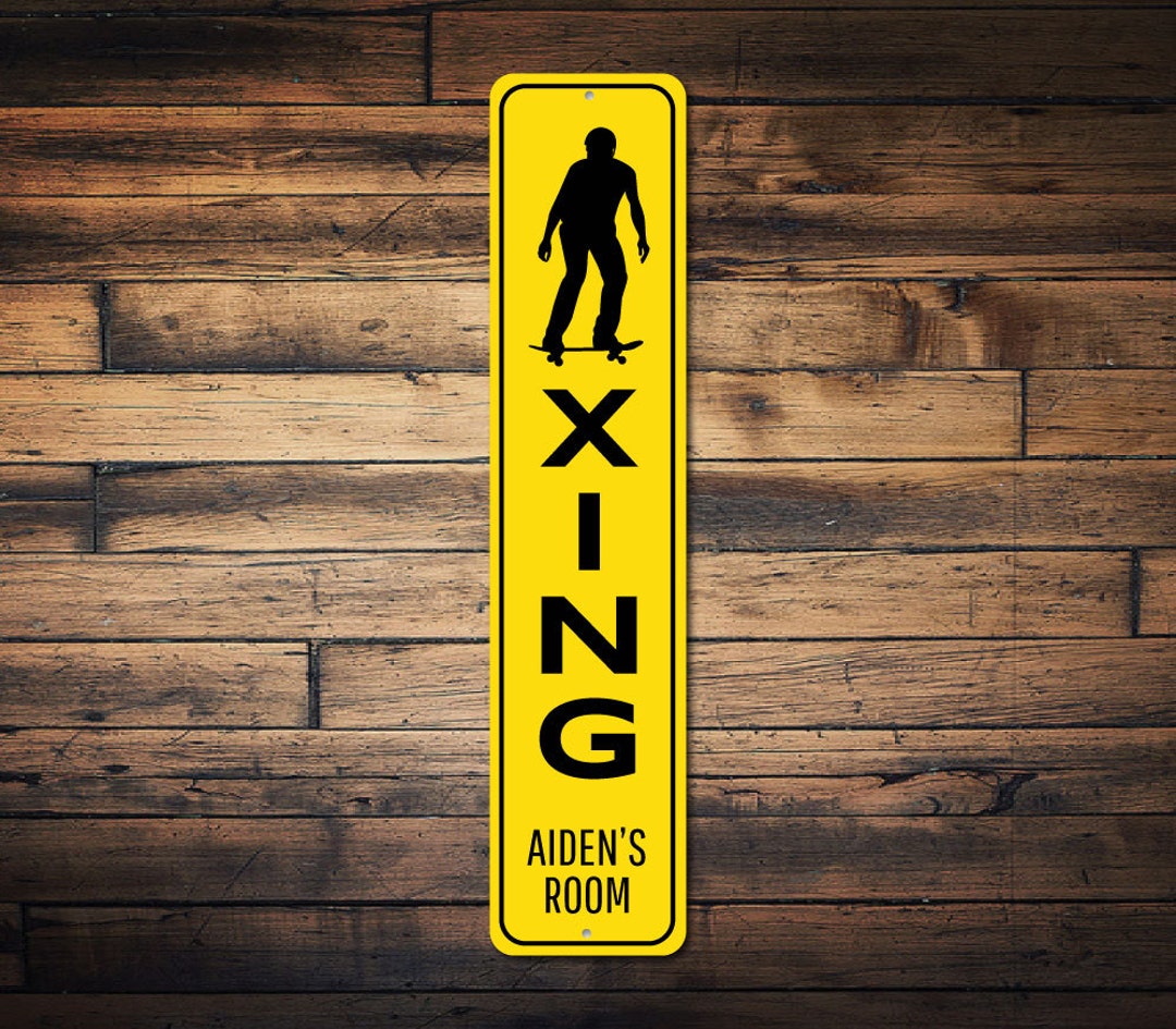 Skateboarder Xing Vertical Sign, Personalized Child Name Room Decor ...