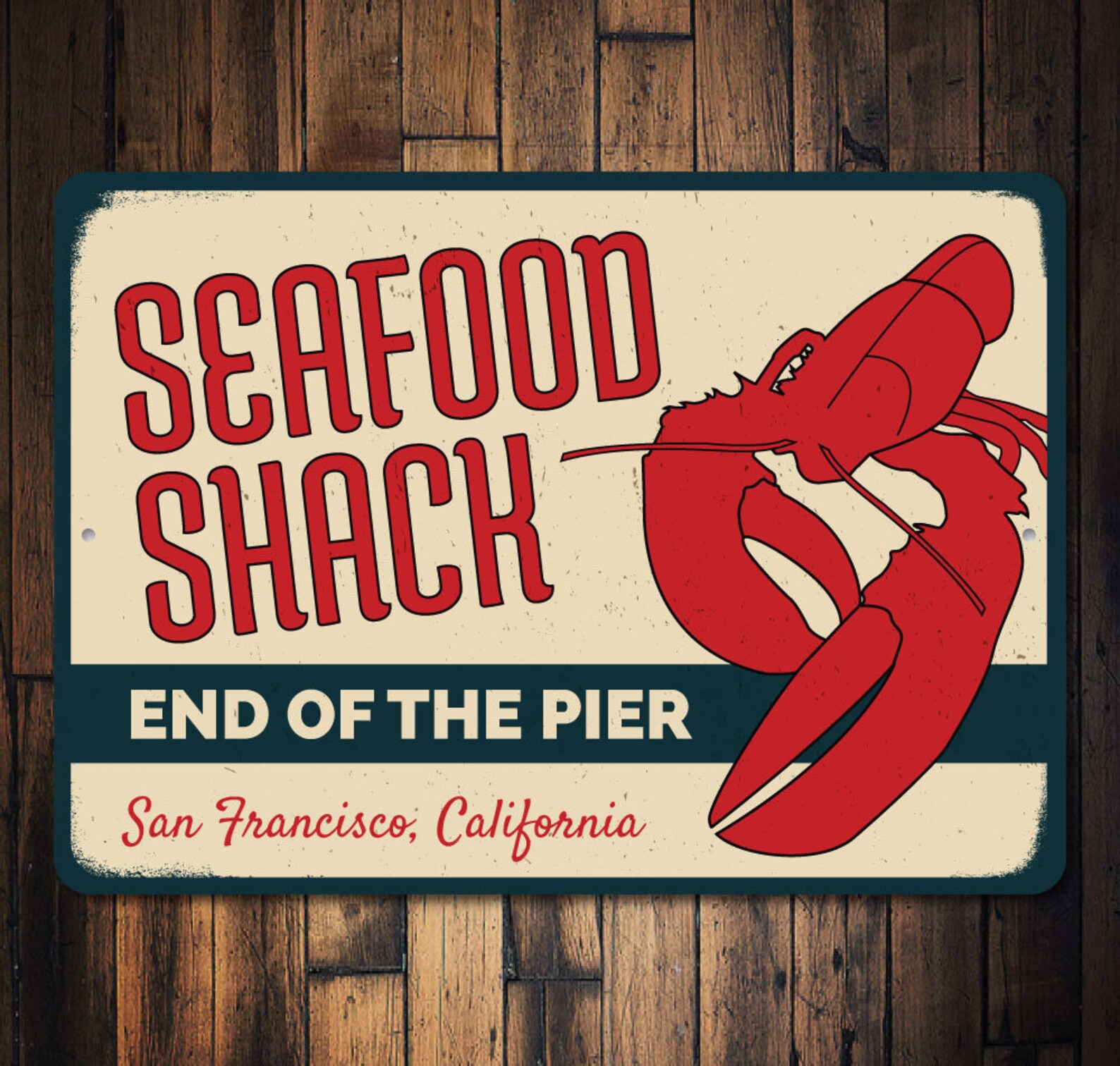 Lobster Seafood Shack Sign, Personalized End of Pier Bach Location Name ...