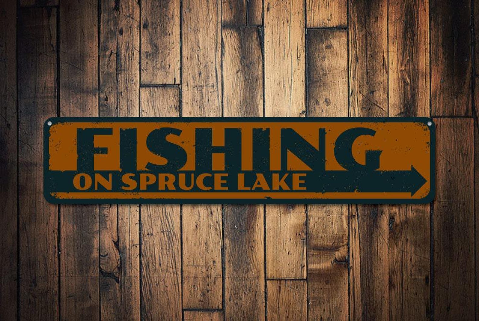 Fishing Sign, Personalized Lake Name Directional Arrow Sign, Custom ...