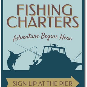 Fishing Charters Sign, Deep Sea Fishing Sign, Fisherman Gift, Fish ...