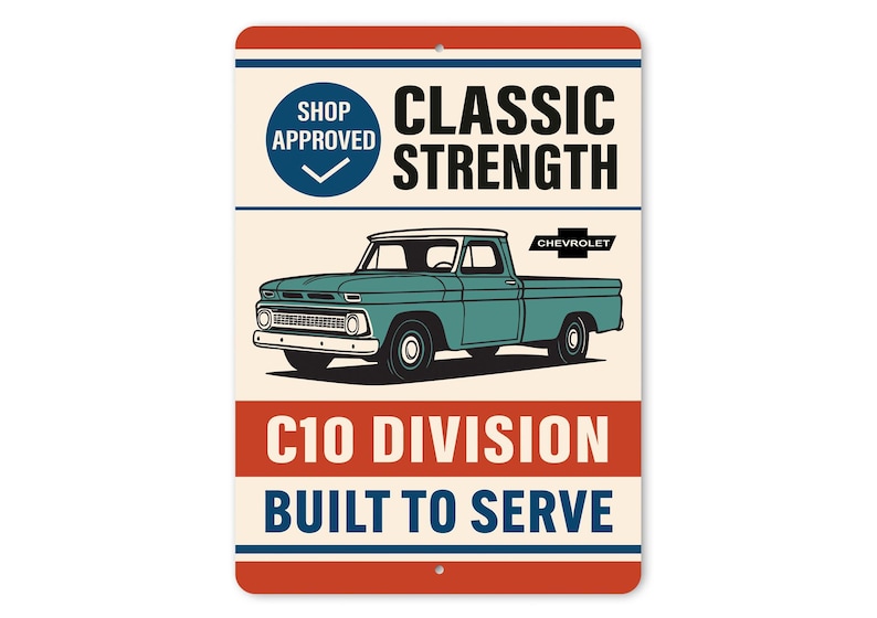 Chevy Truck Metal Sign, C10 Garage Wall Decor, Classic Pickup Man Cave ...