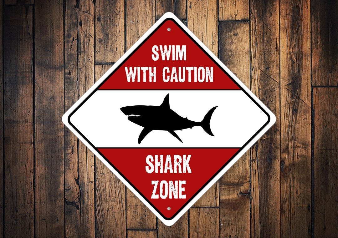Swim With Caution Sign, Shark Caution Sign, Caution Sign, Beach Decor ...