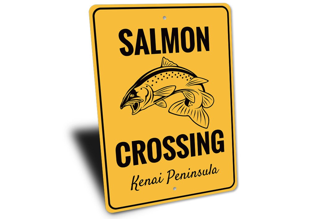 Salmon Crossing Sign Alaskan Salmon Decor Salmon Decor - Etsy