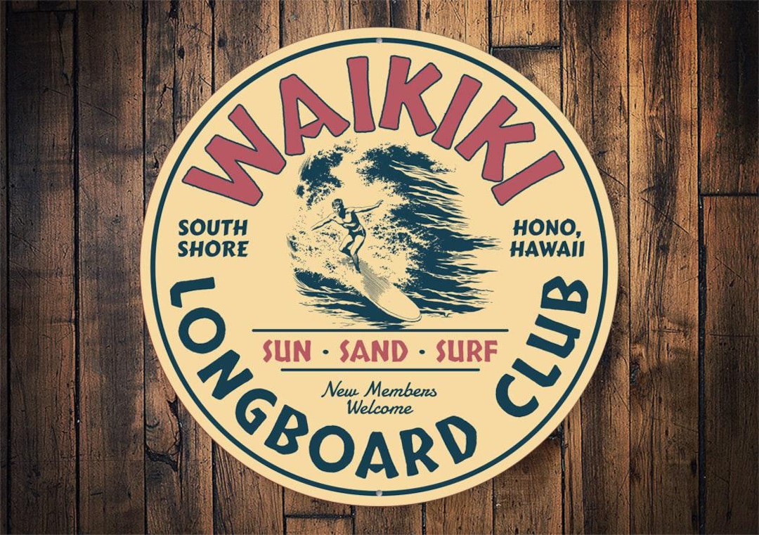 Longboard Surf Club Sign, Custom Hawaii Surf Sign, Surfing Hawaii Sign ...