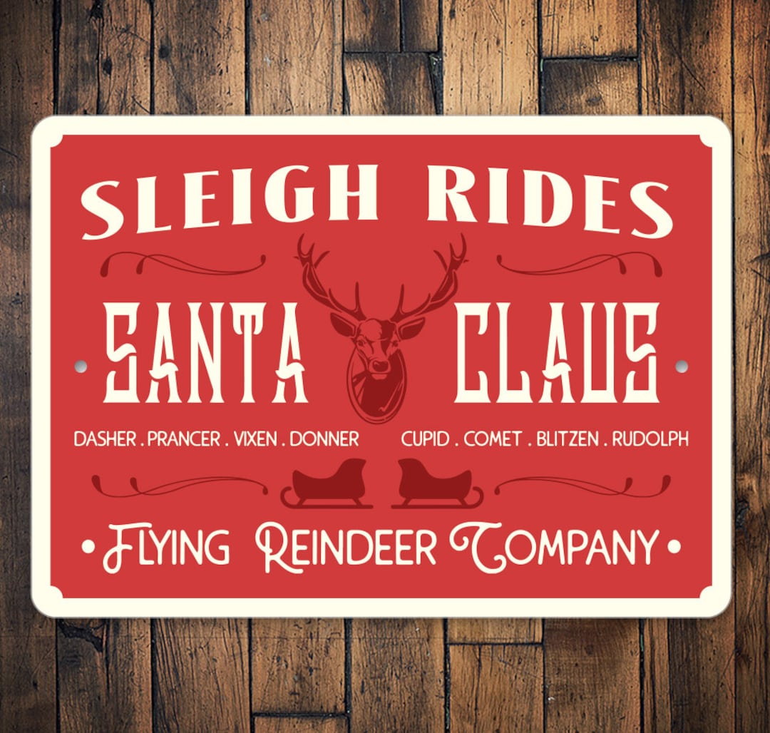 Custom Santa Sleigh Rides Sign, Christmas Metal Decor, Reindeer Sleigh ...
