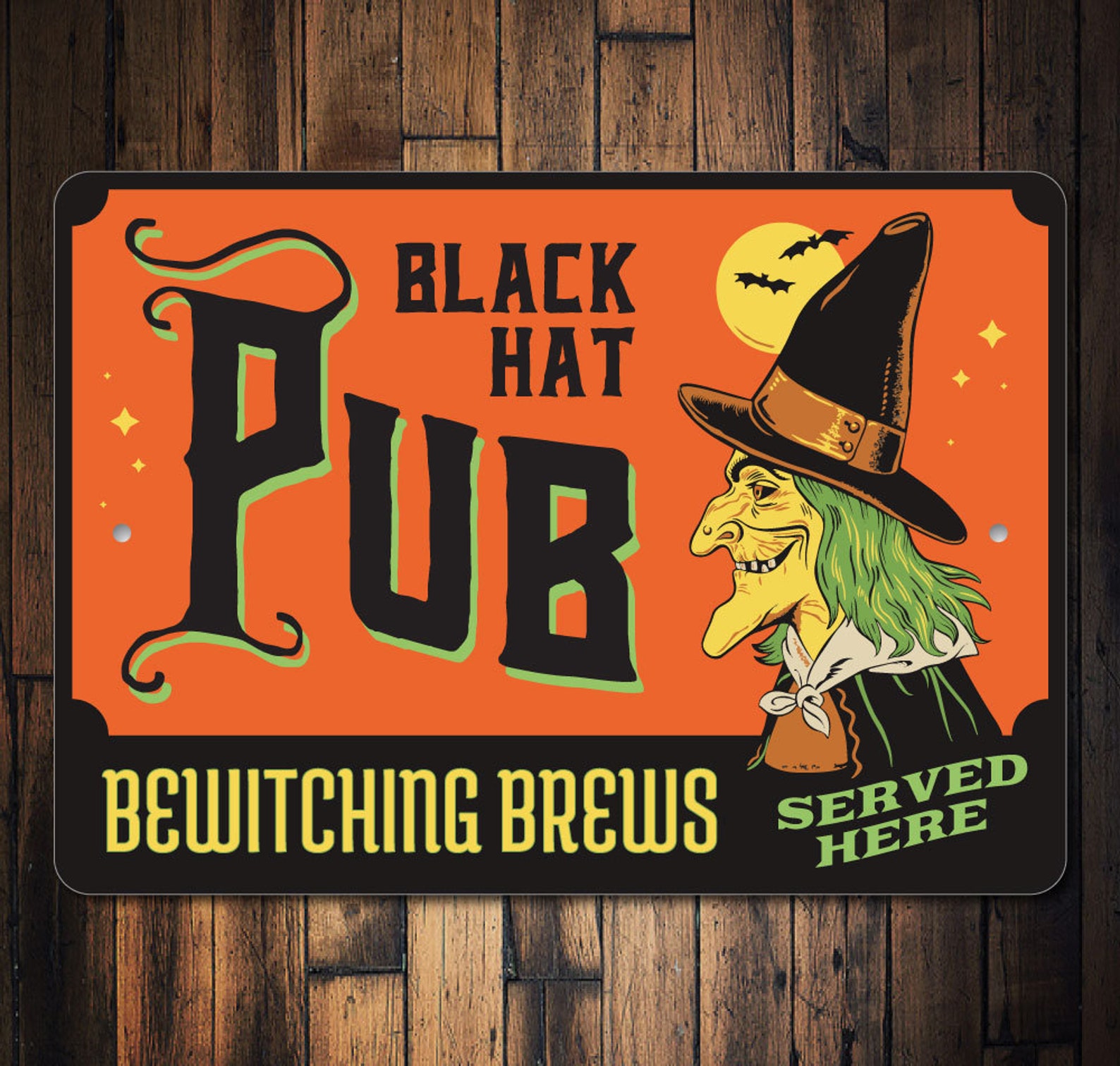 Black Hat Pub Witch Hat Sign Bewitch Brews Decor Haunted - Etsy