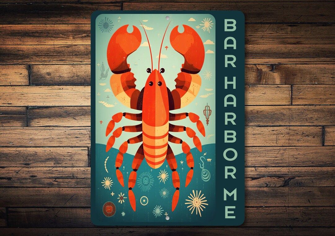 Bar Harbor Metal Sign, Maine Wall Decor, Lobster Wall Art, Custom Metal ...