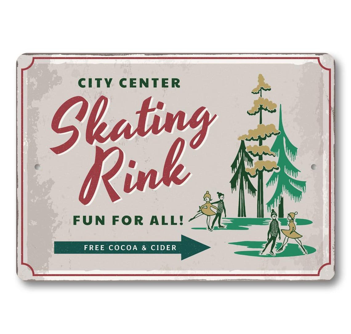 Retro Ice Skating Rink Sign, Metal Skating Wall Sign, Skating Rink ...