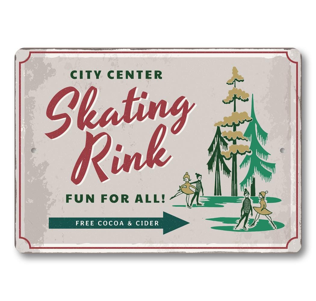 Retro Ice Skating Rink Sign, Metal Skating Wall Sign, Skating Rink ...