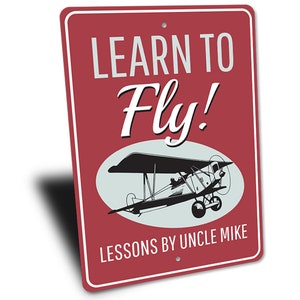 Learn to Fly Sign, Pilot Sign, Airplane Decor, Airplane Hangar Sign ...