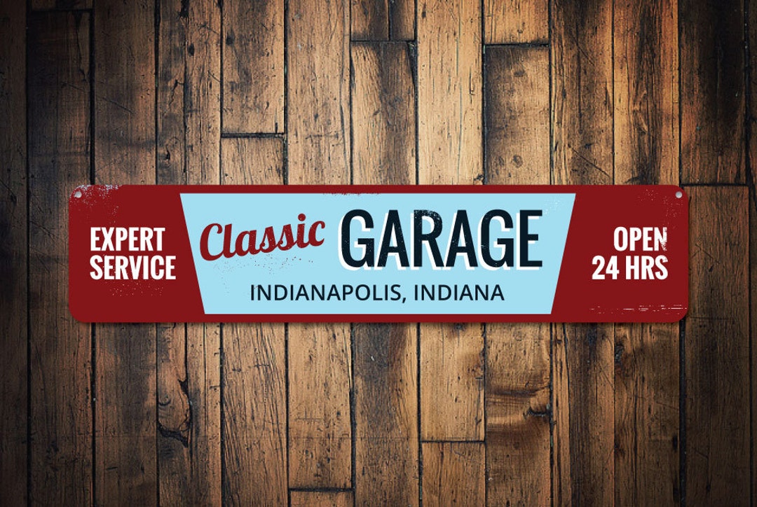 Classic Garage City State Sign, Personalized Open 24 Hours Expert ...