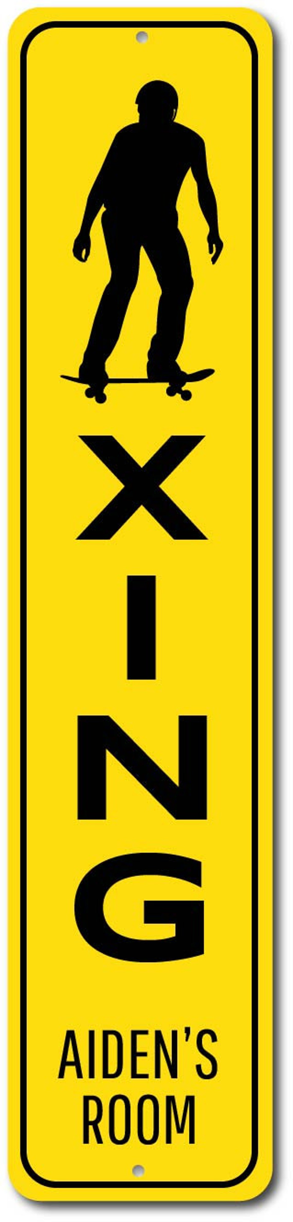 Skateboarder Xing Vertical Sign, Personalized Child Name Room Decor ...