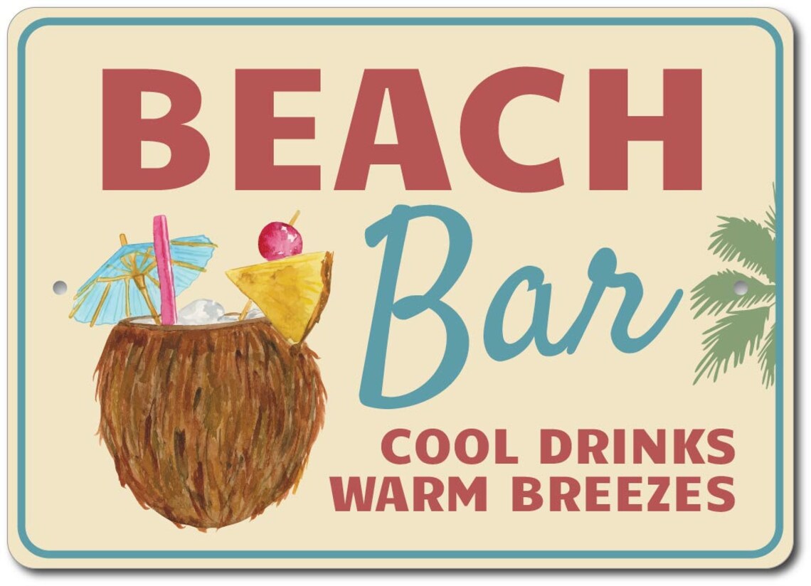 Beach Cocktail Sign Beach Bar Decor Beach Bar Sign Coconut - Etsy