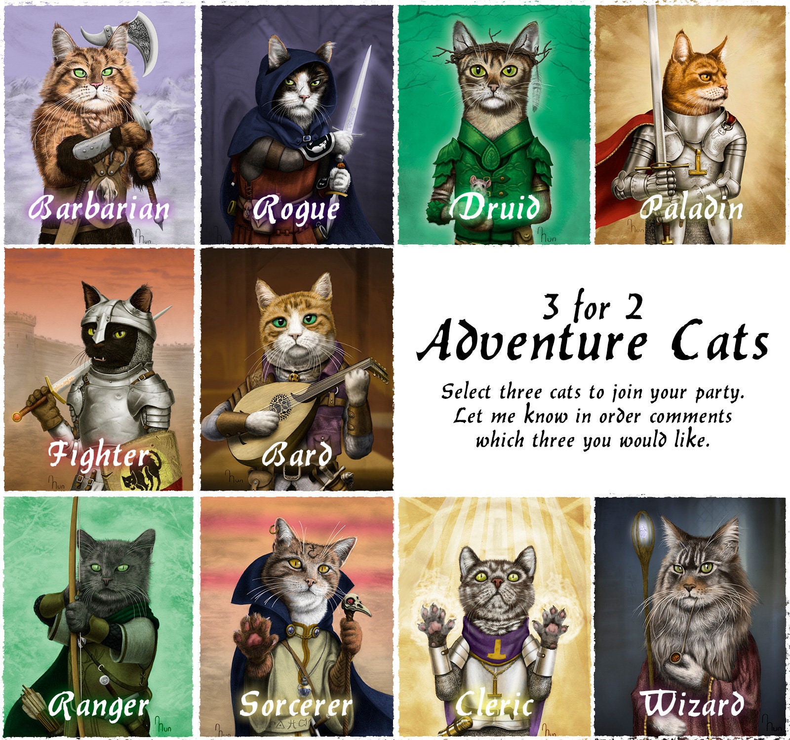 Fantasy Cat Character Prints 3 tirages à prix spécial - Etsy Canada