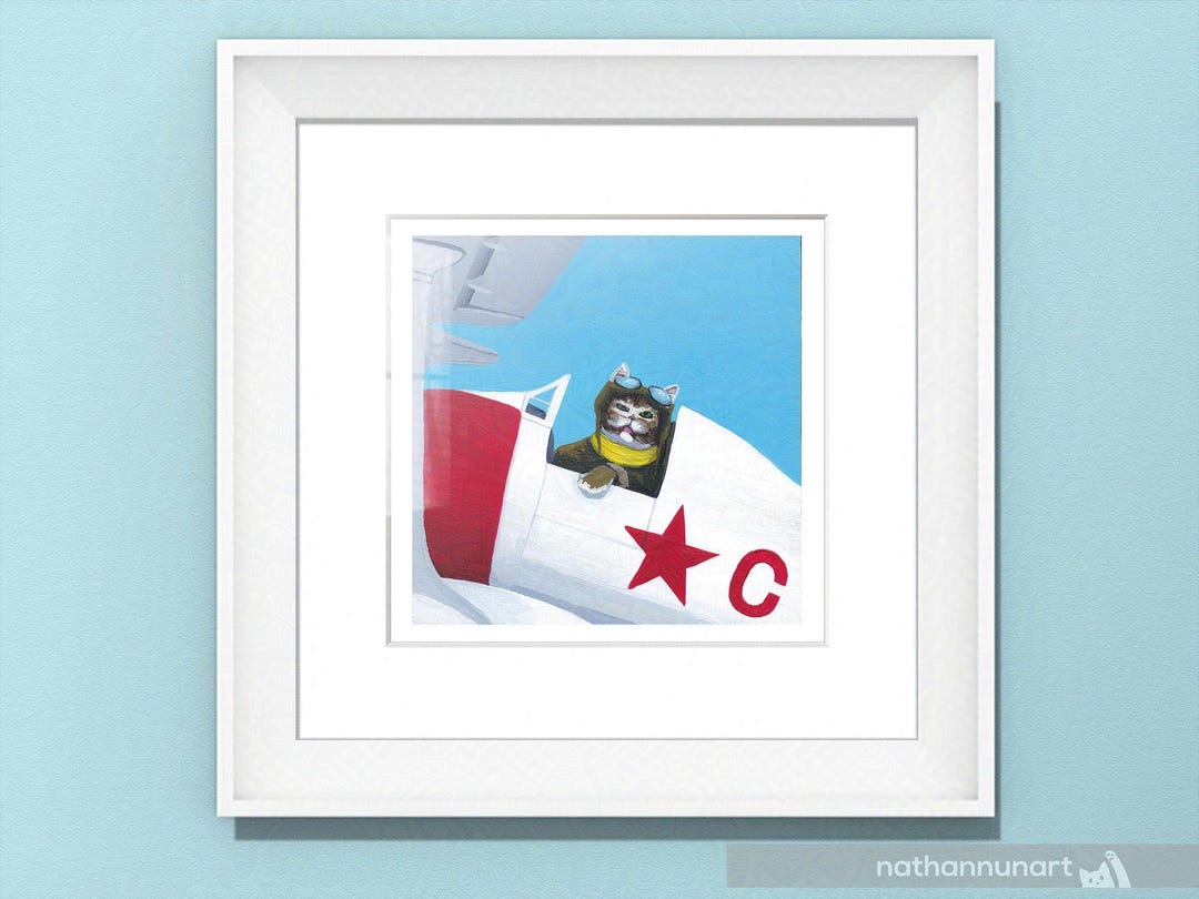 Cat Pilot in Biplane - Working Cat Art Print - Fine Art Cat Print - Etsy