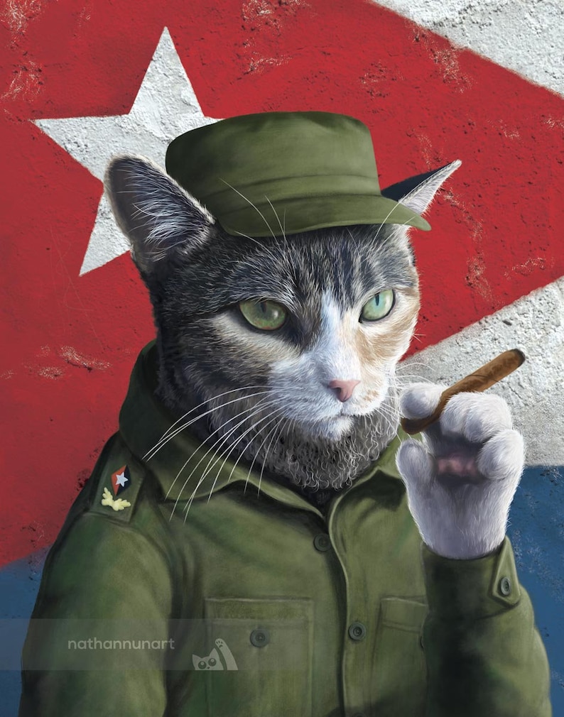 Fidel Catstro Fidel Castro as a Cat Print | Etsy