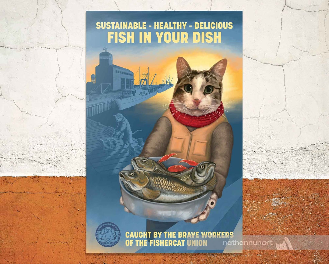 Soviet Cat Poster - Fishercat Union - Fish in Your Dish - Etsy