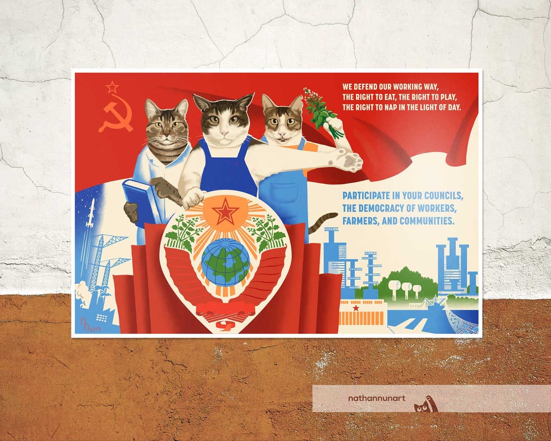 Soviet Cat Poster - the Democracy of Workers - We Defend of Working Way - Etsy