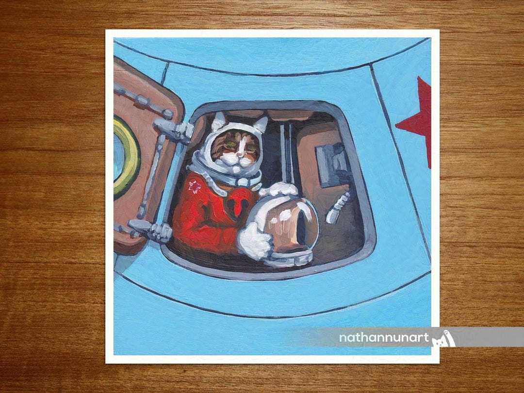 Cosmonaut Cat - Astronaut Cat Art Print - Fine Art Cat Print - Etsy