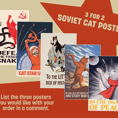 Soviet Cat Mini-print postcard Size Sovcat Small Prints | Etsy