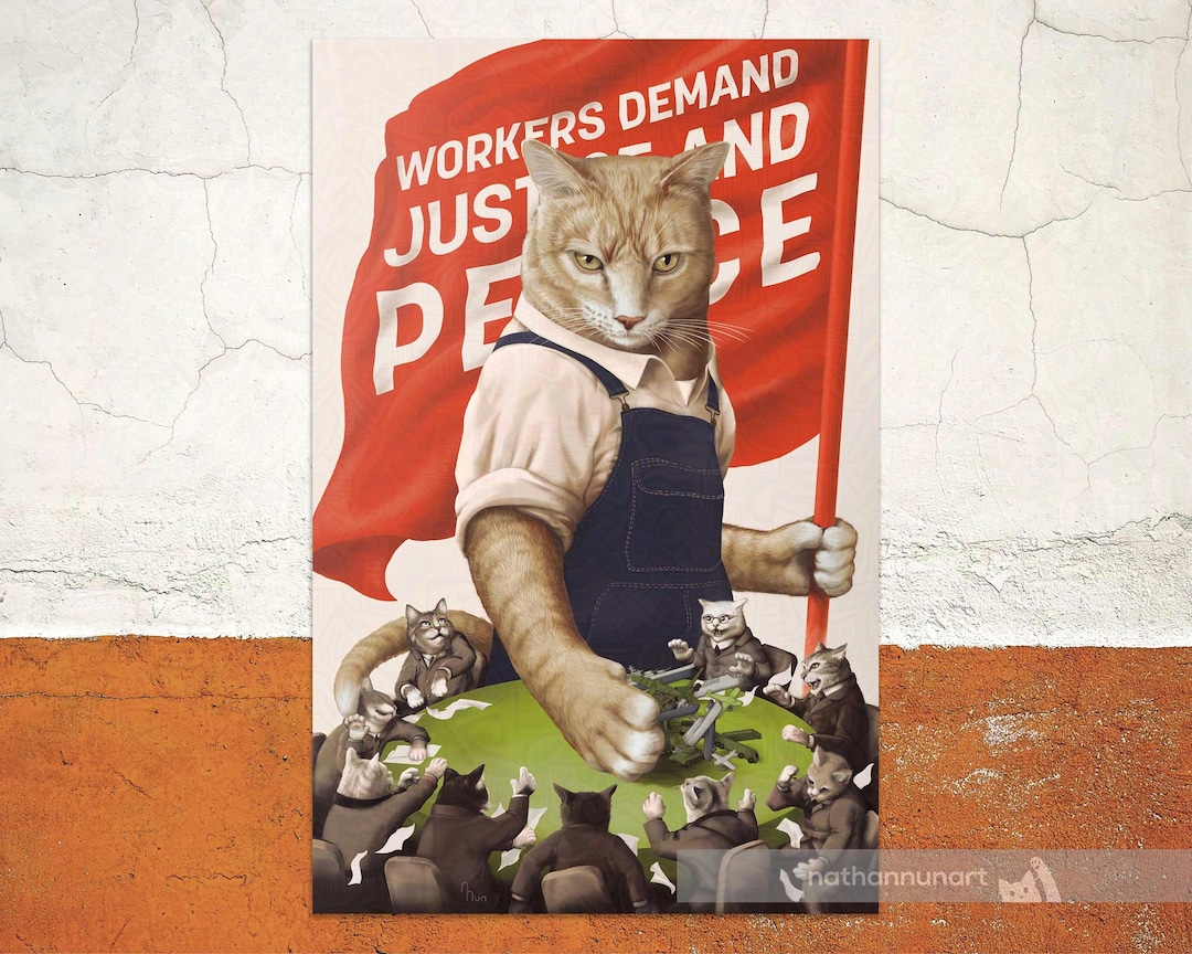 Soviet Cat Poster - Workers Demand Justice and Peace - Etsy