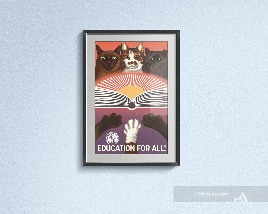 Soviet Cat Poster - Education for All! - Etsy