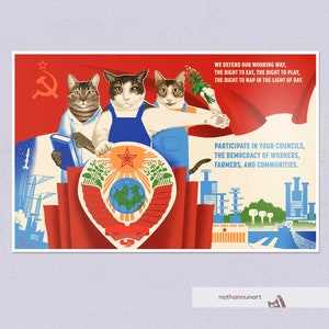 Soviet Cat Poster - the Democracy of Workers - We Defend of Working Way ...