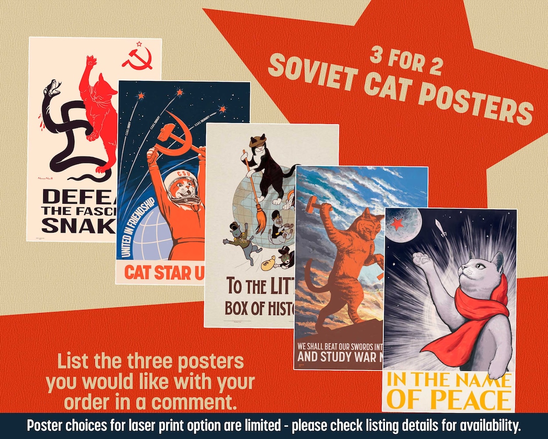 3 Soviet Cat Posters Deal Propaganda Posters - Etsy