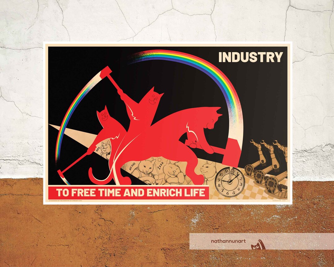 Soviet Cat Poster - INDUSTRY to Free Time - Etsy