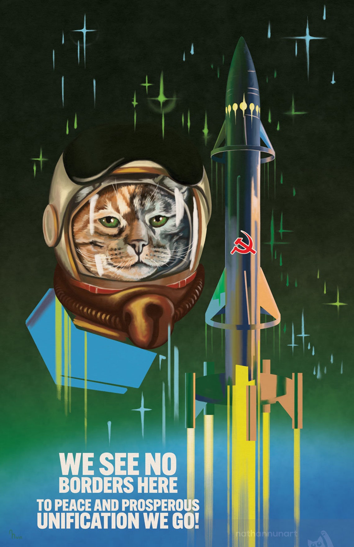 Soviet Cat Poster We See No Borders Here To Peace and | Etsy