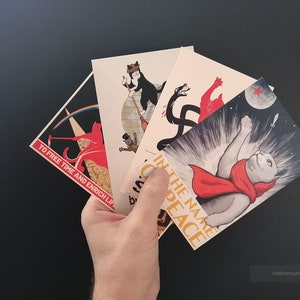 Soviet Cat Mini-print (postcard Size) - Sovcat Small Prints (4 Prints) - Etsy