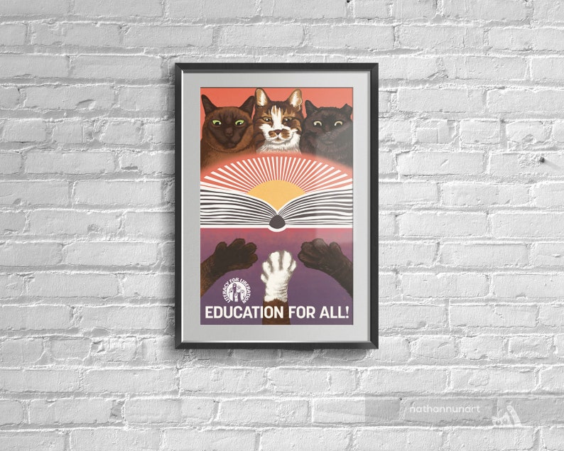 Soviet Cat Poster Education for All - Etsy