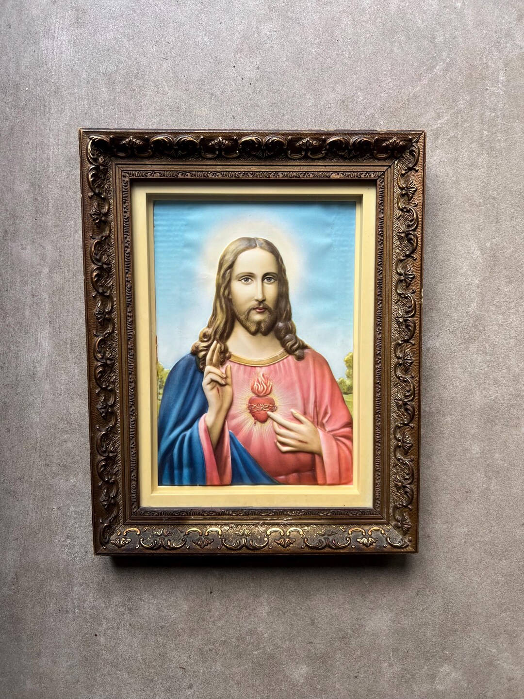 Vintage Kitsch Jesus Pictute in Ornate Frame - Etsy UK