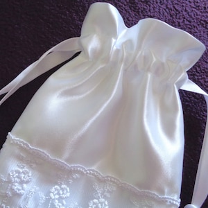 First Communion Purse, Flower Girl Bag, White Drawstring Bag ...