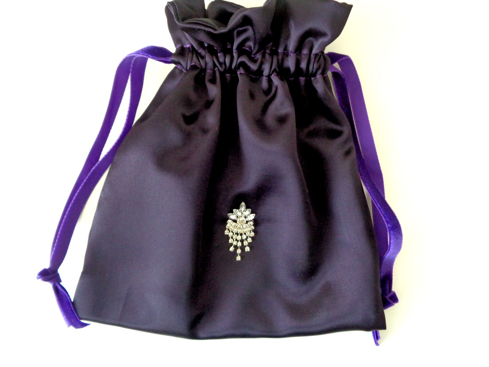 Purple Drawstring Bag, Evening Bag, Rhinestone Purse, Drawstring Bag ...