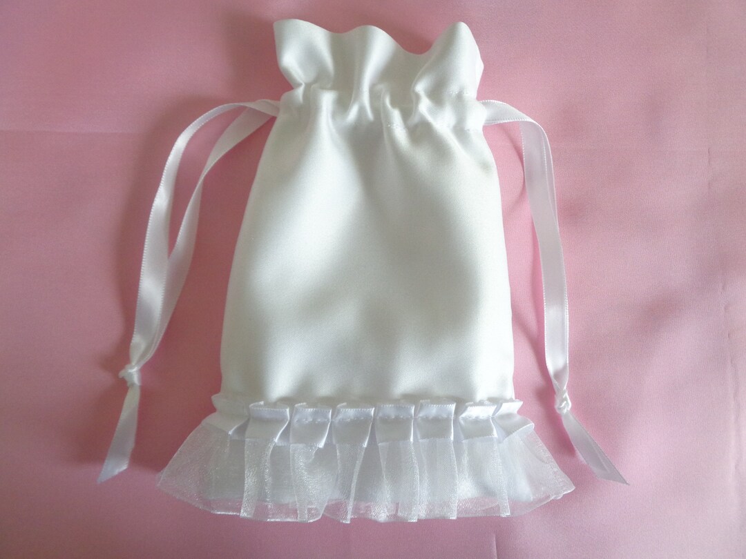 First Communion Purse, Flower Girl Bag, White Drawstring Bag ...