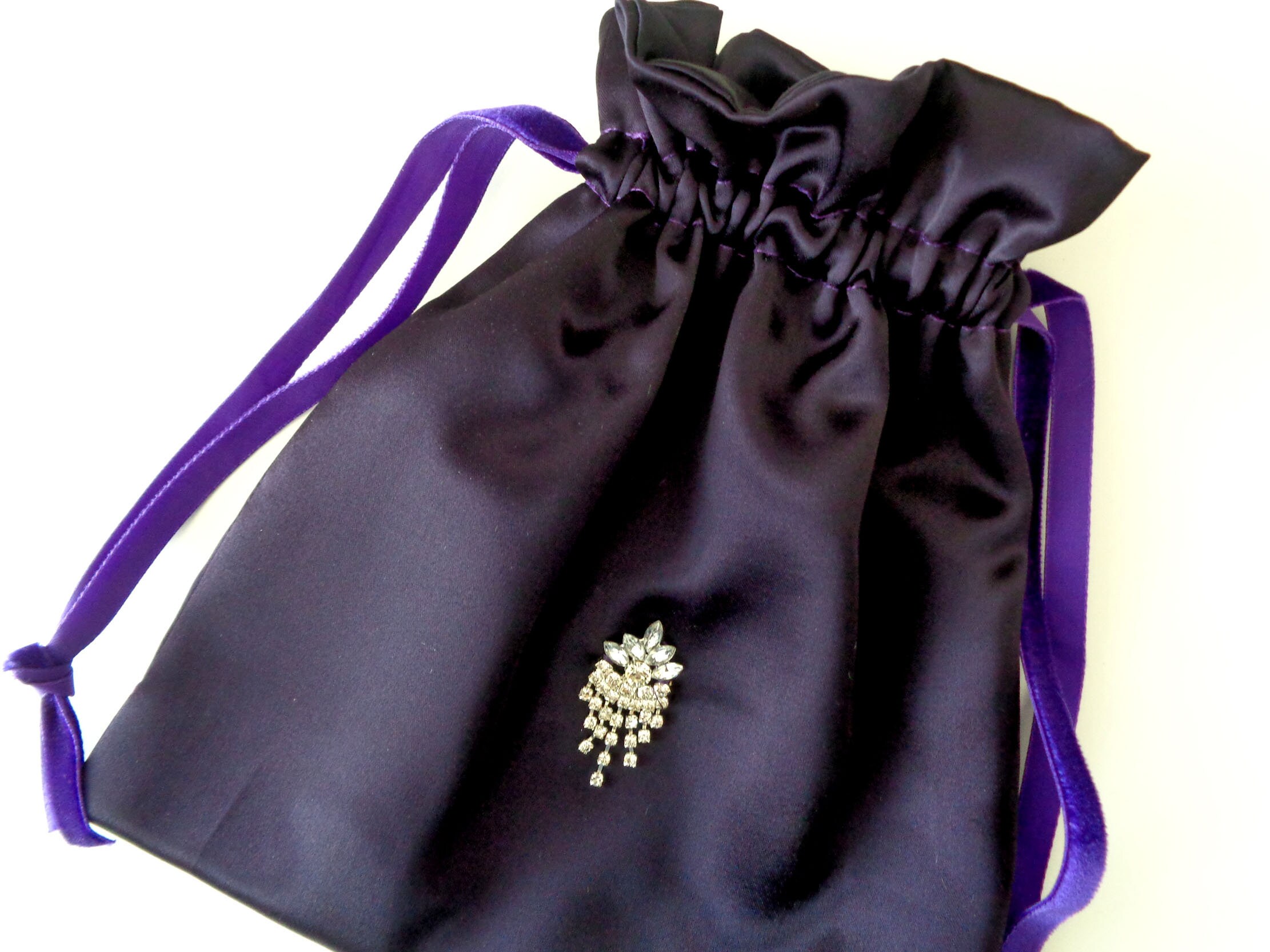 Purple Drawstring Bag, Evening Bag, Rhinestone Purse, Drawstring Bag ...
