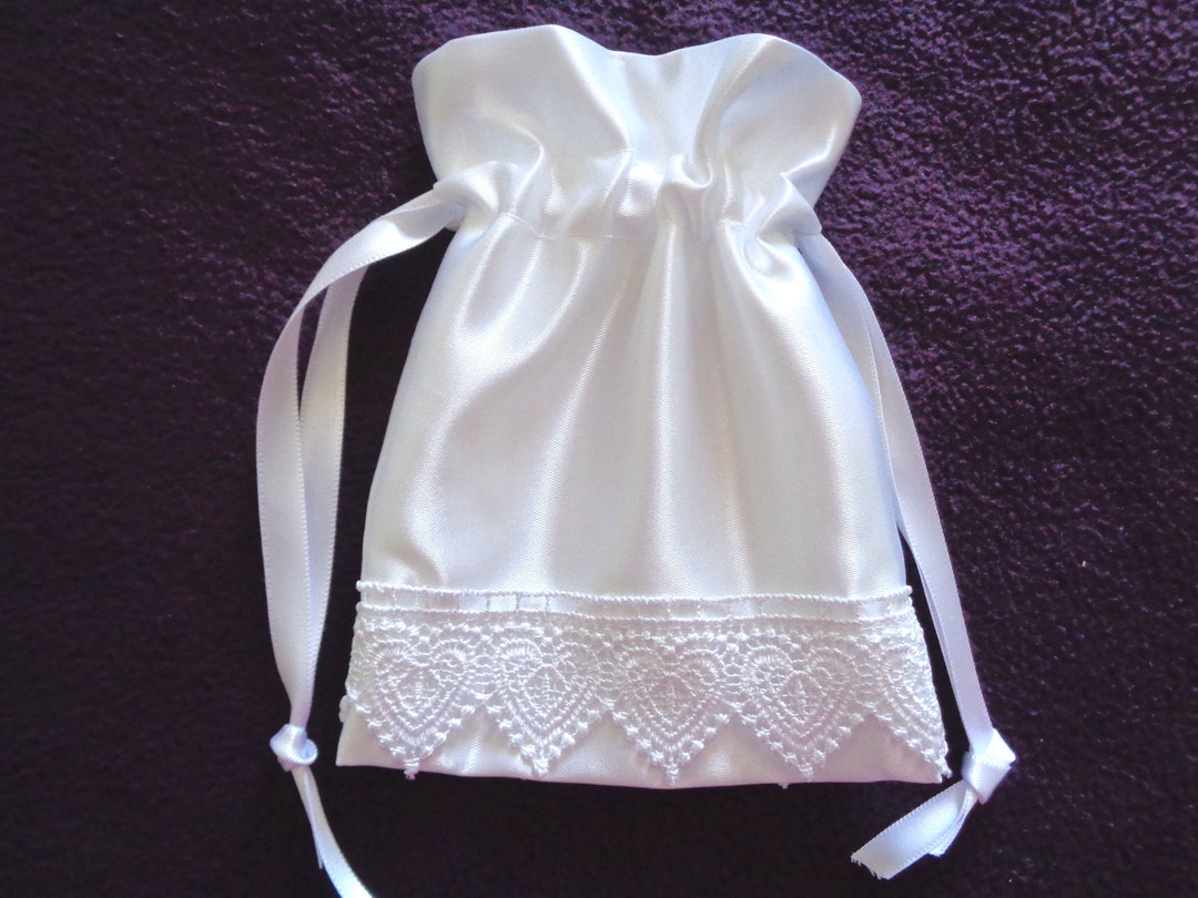 First Communion Purse, Flower Girl Bag, White Drawstring Bag ...