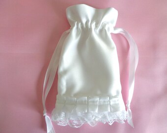 First Communion Purse, Flower Girl Bag, White Drawstring Bag ...