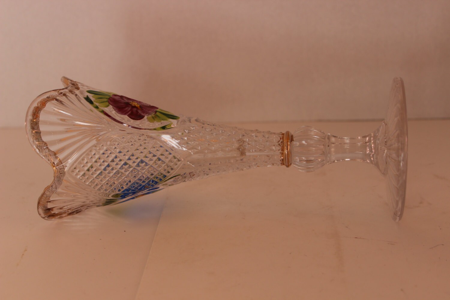 EAPG Gold Scalloped Vase With Blue & Pink Flowers, "sunk Daisy" Pattern ...