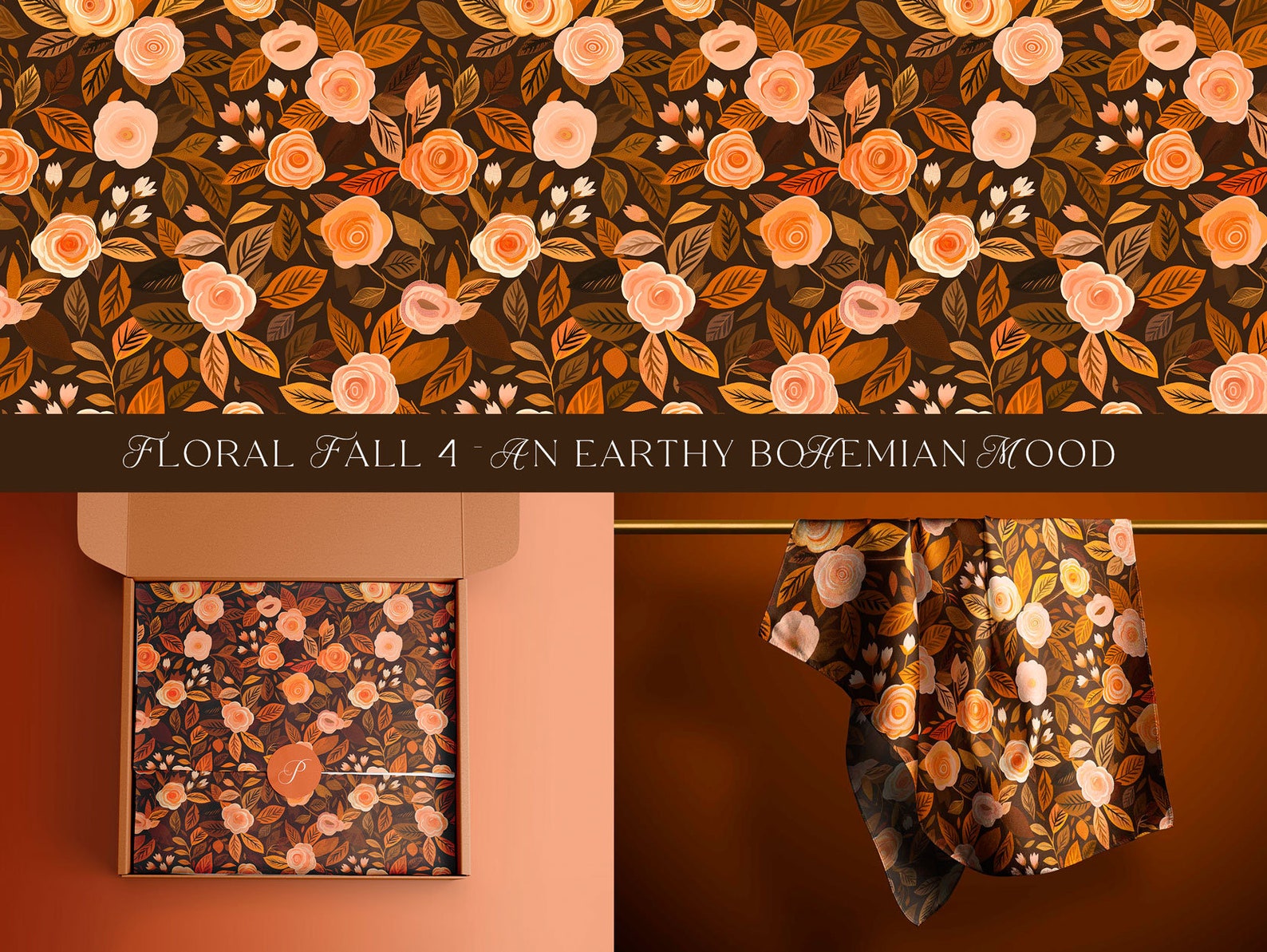 Fall Floral Boho Printable Paper Seamless for Autumn Flower and Leaves ...