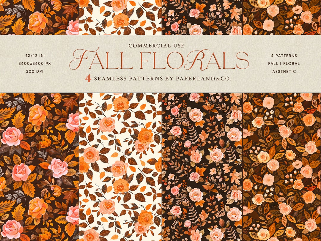 Fall Floral Boho Printable Paper Seamless for Autumn Flower and Leaves ...
