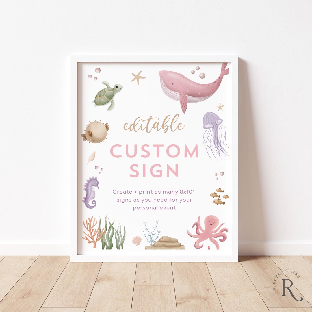 Editable Under the Sea Sign, Custom Ocean Sign, Girl Baby Shower Sign ...