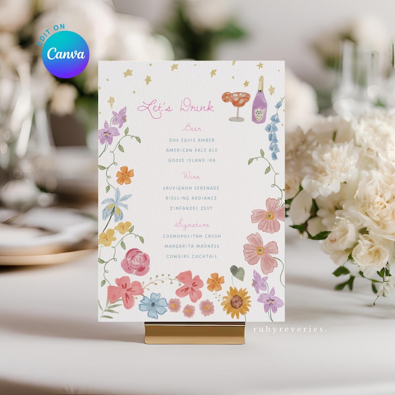 Wildflower Menu Editable Template: Bar Menu Signature Cocktail ...