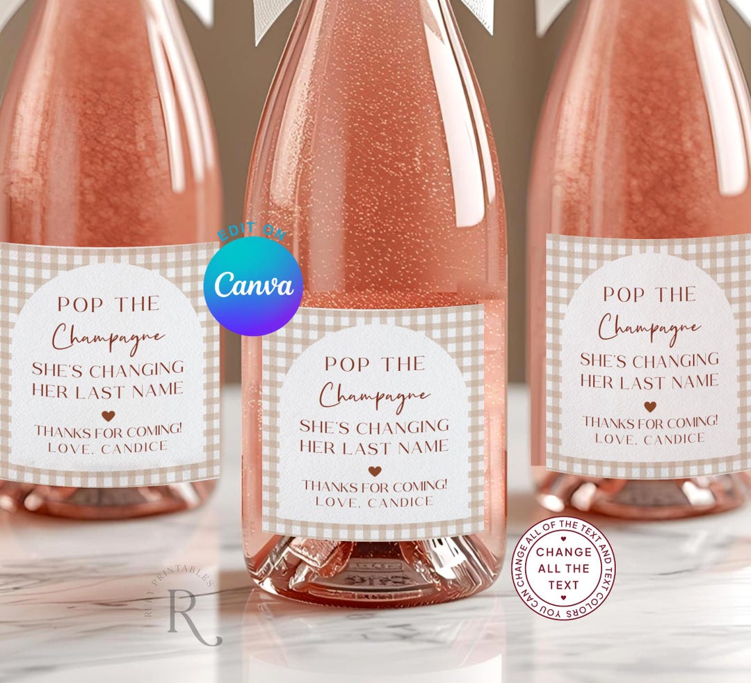Champagne Wine Label Template: Minimalist Gingham Bridal Shower ...