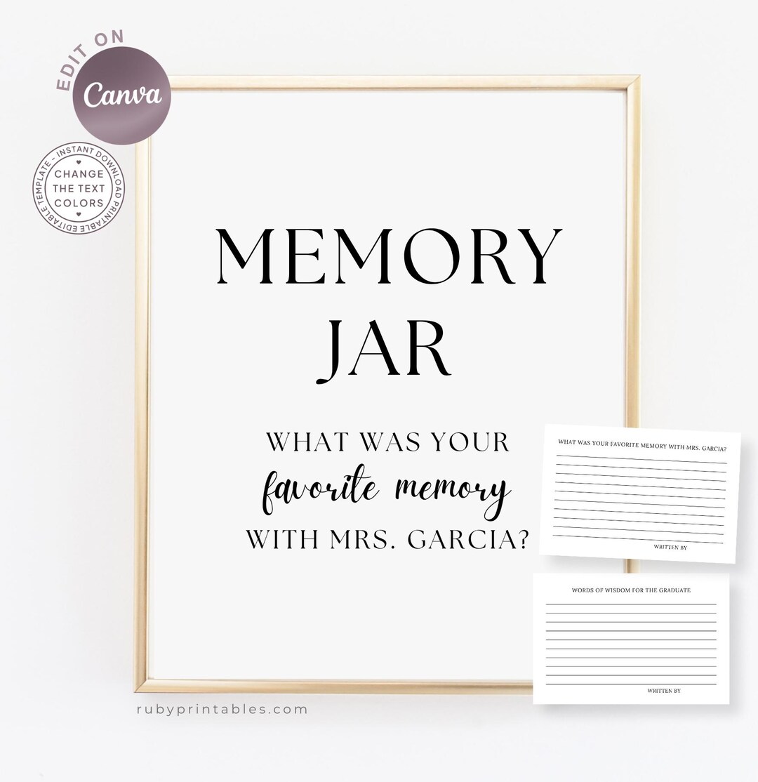 Graduation Memory Jar Sign Template: Editable Party Game (digital ...